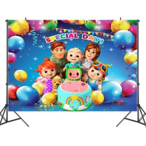 85×60 inches cocomelon backdrop birthday banner party decorations 7×5 ft coco melon cartoon happy birthday supplies special day background for multi occasions