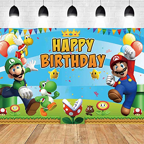 Super Mario Backdrop 5X3 Feet Backdrop for Mario Birthday Party Decorations Boy Children Birthday Party Baby Shower Supplies Photo Booth Studio Props