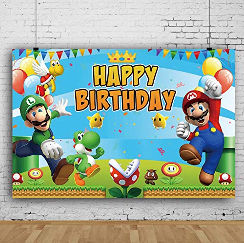 Super Mario Backdrop 5X3 Feet Backdrop for Mario Birthday Party Decorations Boy Children Birthday Party Baby Shower Supplies Photo Booth Studio Props