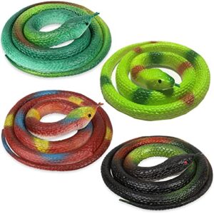 xsltkby rubber snakes to keep birds away – 4 pcs realistic fake rubber snake for garden props to scare birds, squirrels and mice