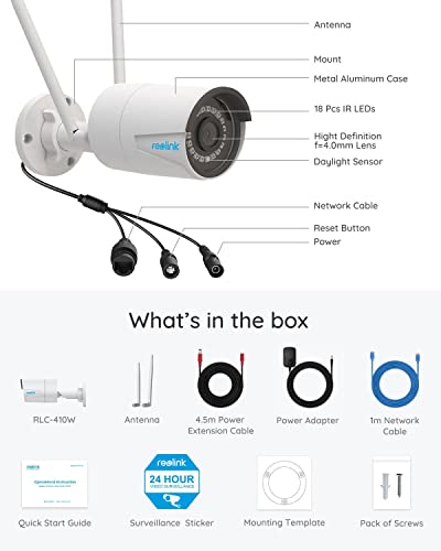 REOLINK Security Camera Outdoor, 4MP Plug-in WiFi Security Cameras System for Home, 2.4/5Ghz WiFi, Night Vision, IP66 Waterproof, Smart Person/Vehicle Detection, Works with Google Assistant, RLC-410W