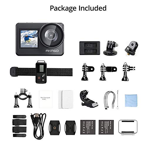 AKASO Brave 7 4K30FPS 20MP WiFi Action Camera with Touch Screen IPX8 33FT Waterproof Camera EIS 2.0 Zoom Support External Mic Voice Control with 2X 1350mAh Batteries Vlog Camera