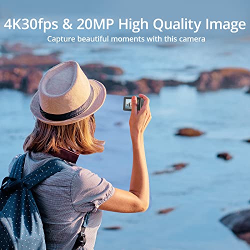 AKASO Brave 7 4K30FPS 20MP WiFi Action Camera with Touch Screen IPX8 33FT Waterproof Camera EIS 2.0 Zoom Support External Mic Voice Control with 2X 1350mAh Batteries Vlog Camera