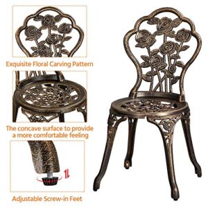 Yaheetech 3-Piece Outdoor Bistro Set w/Rose Design, Rust-Resistant Cast Aluminum Table and Chairs w/Umbrella Hole for Balcony Backyard Garden