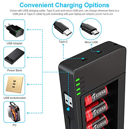 4 Pack CR123A Lithium Batteries,QUICKHELP 3.7V 800mAh [CAN BE RECHARGED] Arlo Batteries with Charger for Arlo Wireless Cameras VMC3030 VMK3200 VMS3330 3430 3530 and Flashlight Polaroid Microphone