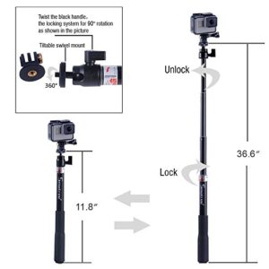 Smatree Extendable Aluminum Selfie Stick/Monopod Compatible for GoPro Hero 11/10/9/Max/8/7/6/5/4/3+/GOPRO Hero(2018)/Insta360 One/AKASO GeekPro SJCAM SJ4000 SJ5000, Action 2 Camera