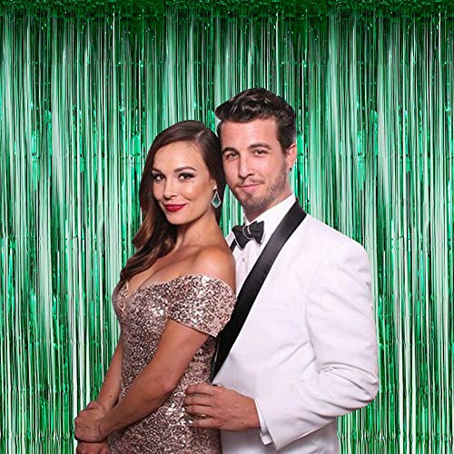 Twinkle Star 2 Pack Photo Booth Backdrop Foil Curtain Tinsel Backdrop Environmental Background for Birthday Party, Wedding, Graduation, Christmas Decorations (Green)