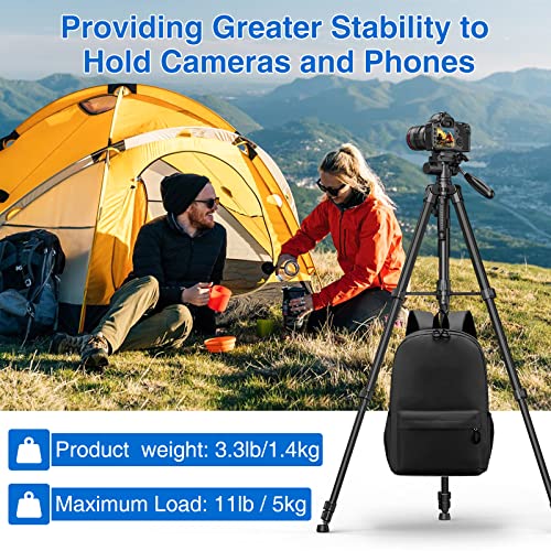 Camera Tripod 74" Tripod for Camera Cell Phone Video Photography, Heavy Duty Tripod, Professional Travel DSLR Tripods Compatible with Cameras, Phones, Projector, Ring Light, Spotting Scopes