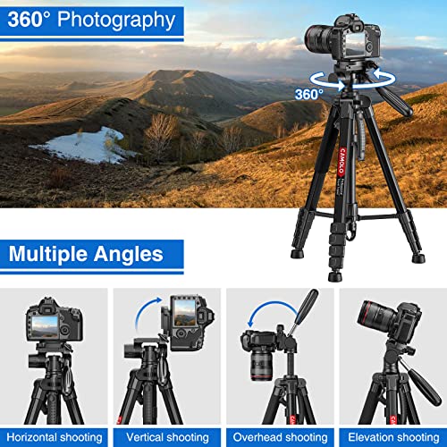 Camera Tripod 74" Tripod for Camera Cell Phone Video Photography, Heavy Duty Tripod, Professional Travel DSLR Tripods Compatible with Cameras, Phones, Projector, Ring Light, Spotting Scopes