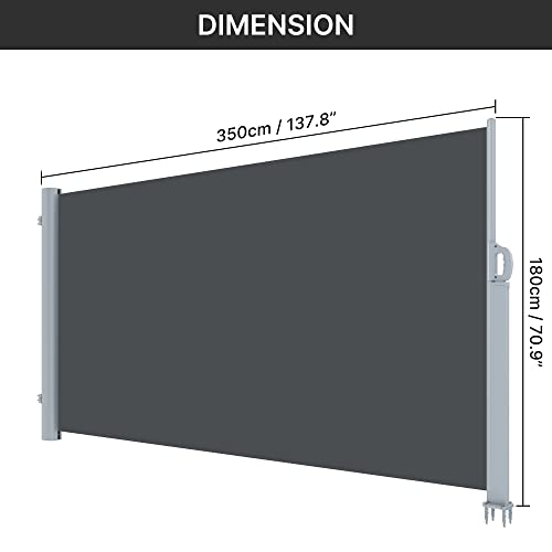 PATISOL 138"x71" Retractable Side Awning Aluminum Patio Outdoor Folding Privacy Divider, Water & UV Resistant Sun Shade Privacy Wind Screen for Garden, Backyard, Terrace(Dark Grey)