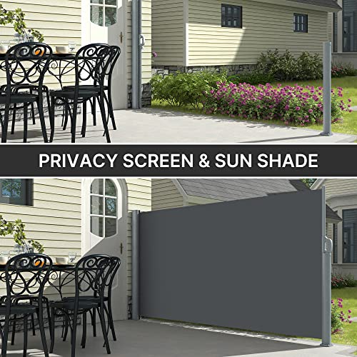 PATISOL 138"x71" Retractable Side Awning Aluminum Patio Outdoor Folding Privacy Divider, Water & UV Resistant Sun Shade Privacy Wind Screen for Garden, Backyard, Terrace(Dark Grey)