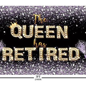 AIBIIN 7x5ft The Queen Has Retired Backdrop Happy Retirement for Woman Farewell Party Purple Black Gold Glitter Diamond Champagne Crown Background Officially Congrats Retire Decoration Banner Props