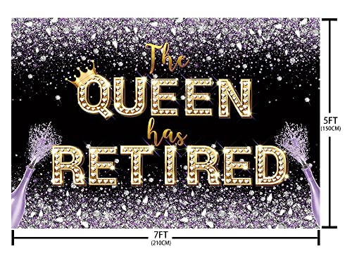 AIBIIN 7x5ft The Queen Has Retired Backdrop Happy Retirement for Woman Farewell Party Purple Black Gold Glitter Diamond Champagne Crown Background Officially Congrats Retire Decoration Banner Props