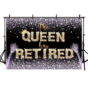 AIBIIN 7x5ft The Queen Has Retired Backdrop Happy Retirement for Woman Farewell Party Purple Black Gold Glitter Diamond Champagne Crown Background Officially Congrats Retire Decoration Banner Props