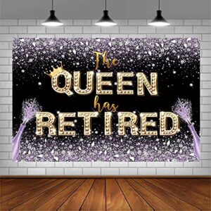 AIBIIN 7x5ft The Queen Has Retired Backdrop Happy Retirement for Woman Farewell Party Purple Black Gold Glitter Diamond Champagne Crown Background Officially Congrats Retire Decoration Banner Props