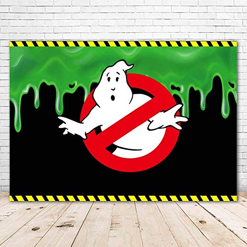 LINFENG Photo Backdrop Green Slime 7x5ft Cartoon Ghosterbusters Happy Birthday Background for Kids Vinyl Ghostbusters Theme Party Tablecloth Child Room Wall Decor Poster