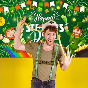 JKQ Happy St. Patrick's Day Backdrop Banner 71 x 43 Inch Large Size Saint Patrick's Day Background Banner Shamrock St. Patty's Day Party Decorations Irish Lucky Day Indoor Outdoor Photo Booth Props