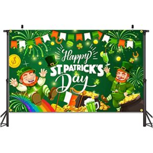 JKQ Happy St. Patrick's Day Backdrop Banner 71 x 43 Inch Large Size Saint Patrick's Day Background Banner Shamrock St. Patty's Day Party Decorations Irish Lucky Day Indoor Outdoor Photo Booth Props