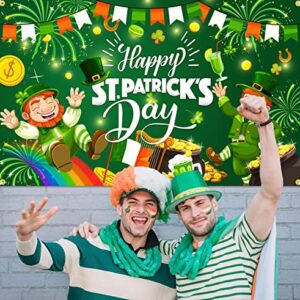 JKQ Happy St. Patrick's Day Backdrop Banner 71 x 43 Inch Large Size Saint Patrick's Day Background Banner Shamrock St. Patty's Day Party Decorations Irish Lucky Day Indoor Outdoor Photo Booth Props