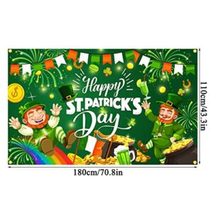 JKQ Happy St. Patrick's Day Backdrop Banner 71 x 43 Inch Large Size Saint Patrick's Day Background Banner Shamrock St. Patty's Day Party Decorations Irish Lucky Day Indoor Outdoor Photo Booth Props