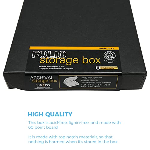 Lineco Archival Folio Storage Box. Metal Edge Archival Boxboard, Clamshell Lid. 9.5 x 12.5 x 1.75 inches.