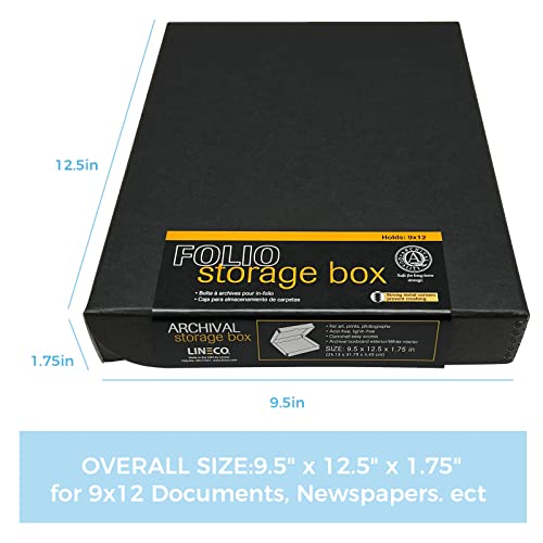 Lineco Archival Folio Storage Box. Metal Edge Archival Boxboard, Clamshell Lid. 9.5 x 12.5 x 1.75 inches.