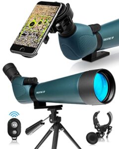 creative xp spotting scopes – 20×60 80mm hd spotter scope for hunting, target shooting, bird watching, astronomy – ip67 waterproof spotting scope w/photo clicker, tripod & phone adapter, green