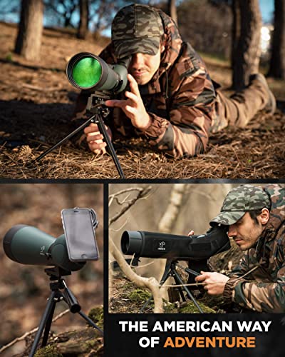 CREATIVE XP Spotting Scopes - 20x60 80mm HD Spotter Scope for Hunting, Target Shooting, Bird Watching, Astronomy - IP67 Waterproof Spotting Scope w/Photo Clicker, Tripod & Phone Adapter, Green