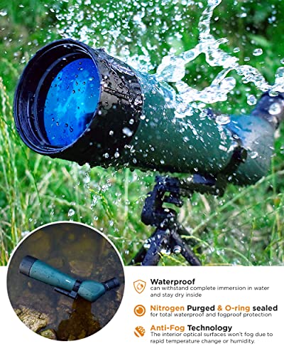 CREATIVE XP Spotting Scopes - 20x60 80mm HD Spotter Scope for Hunting, Target Shooting, Bird Watching, Astronomy - IP67 Waterproof Spotting Scope w/Photo Clicker, Tripod & Phone Adapter, Green