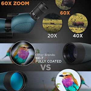 CREATIVE XP Spotting Scopes - 20x60 80mm HD Spotter Scope for Hunting, Target Shooting, Bird Watching, Astronomy - IP67 Waterproof Spotting Scope w/Photo Clicker, Tripod & Phone Adapter, Green