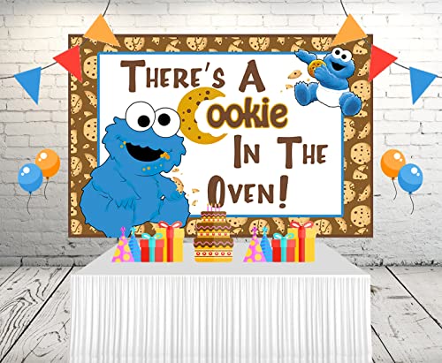 Baby Cookie Monster Backdrop for Gender Reveal Party Supplies 5x3ft There's a Cookie in The Oven Banner for Street Baby Shower Party Decorations