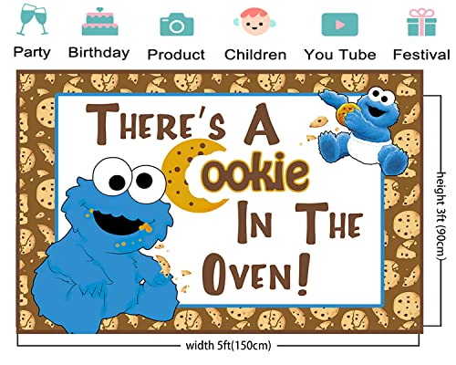 Baby Cookie Monster Backdrop for Gender Reveal Party Supplies 5x3ft There's a Cookie in The Oven Banner for Street Baby Shower Party Decorations