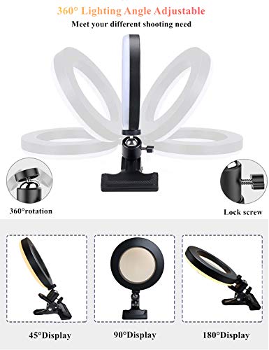 Video Conference Lighting,6.3" Selfie Ring Light with Clamp Mount for Video Conferencing,Webcam Light with 3 Light Modes&10 Level Dimmable for Laptop/PC Monitor/Desk/Bed/Office/Makeup/YouTube/TIK Tok