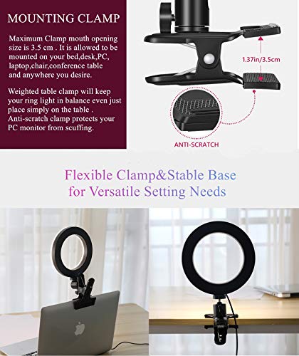 Video Conference Lighting,6.3" Selfie Ring Light with Clamp Mount for Video Conferencing,Webcam Light with 3 Light Modes&10 Level Dimmable for Laptop/PC Monitor/Desk/Bed/Office/Makeup/YouTube/TIK Tok