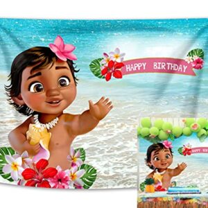 RUINI Polyester Baby Moana Backdrop Summer Sea Blue Water Photography Backdrop Baby Shower Party Table Decoration 7x5FT