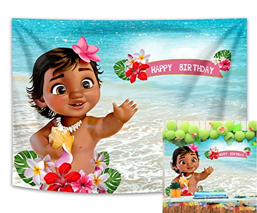 RUINI Polyester Baby Moana Backdrop Summer Sea Blue Water Photography Backdrop Baby Shower Party Table Decoration 7x5FT