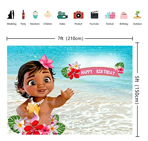 RUINI Polyester Baby Moana Backdrop Summer Sea Blue Water Photography Backdrop Baby Shower Party Table Decoration 7x5FT