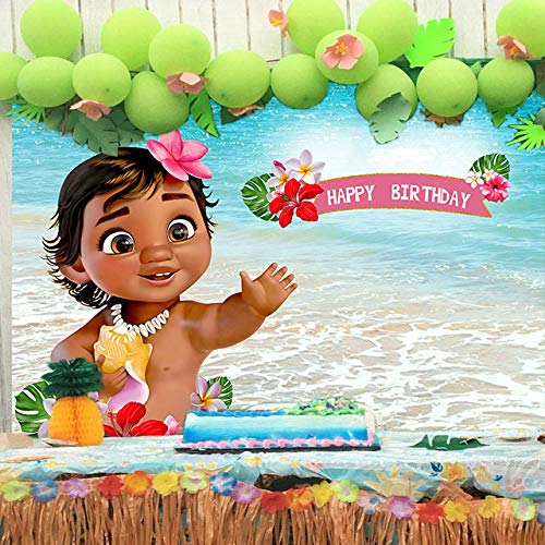 RUINI Polyester Baby Moana Backdrop Summer Sea Blue Water Photography Backdrop Baby Shower Party Table Decoration 7x5FT