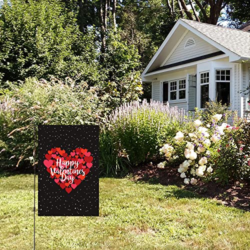 Happy Valentine's Day Flag Red Heart Burlap Garden Flag for Wedding Anniversary Proposal Engagement Patio Lawn Home House Decoration Party 12x18 inch