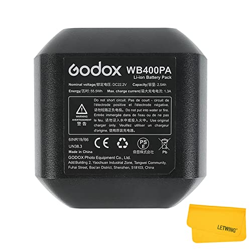 GODOX WB400PA WB400P Lithium Battery Replacement for AD400 Pro, 22.2V/2500mAh Li-ion Battery Pack AD400Pro Studio Flash Strobe Light