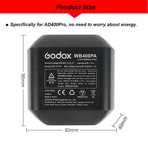 GODOX WB400PA WB400P Lithium Battery Replacement for AD400 Pro, 22.2V/2500mAh Li-ion Battery Pack AD400Pro Studio Flash Strobe Light