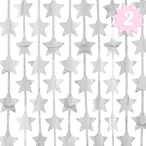 xo, Fetti Silver Star Foil Curtain Party Decorations - Set of 2 | Fourth of July, Bachelorette Matte Fringe Backdrop, Birthday Photo Booth,Wedding, New Years Eve