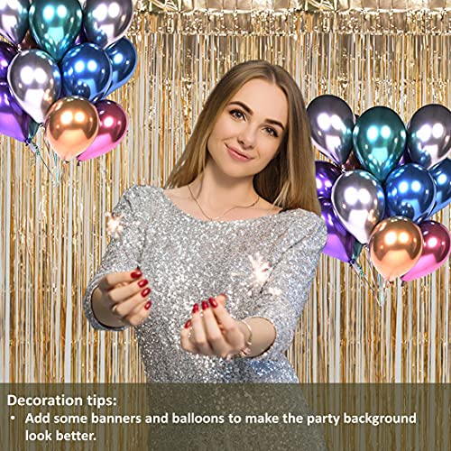 Vanujoy 3 Pack Champaign Gold 3.3ft x 6.6ft Tinsel Foil Fringe Backdrop Curtains for Birthday Anniversary Retirement Party Decorations