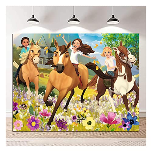 Spirit Riding Party Boys or Girl Birthday Party Photo Backdrops Spirit Horse Theme Photography Backdrops 5x3ft Dessert Cake Table Decor Supplies Kids Studio Video Shooting Props