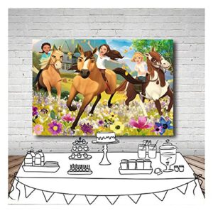 Spirit Riding Party Boys or Girl Birthday Party Photo Backdrops Spirit Horse Theme Photography Backdrops 5x3ft Dessert Cake Table Decor Supplies Kids Studio Video Shooting Props