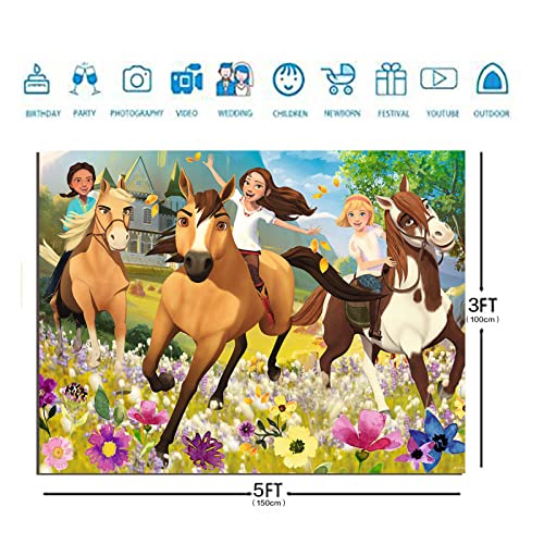 Spirit Riding Party Boys or Girl Birthday Party Photo Backdrops Spirit Horse Theme Photography Backdrops 5x3ft Dessert Cake Table Decor Supplies Kids Studio Video Shooting Props