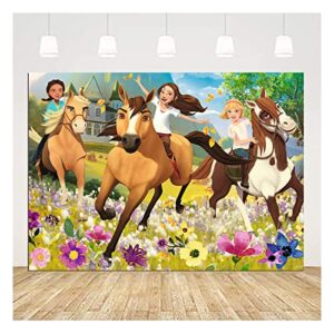 Spirit Riding Party Boys or Girl Birthday Party Photo Backdrops Spirit Horse Theme Photography Backdrops 5x3ft Dessert Cake Table Decor Supplies Kids Studio Video Shooting Props