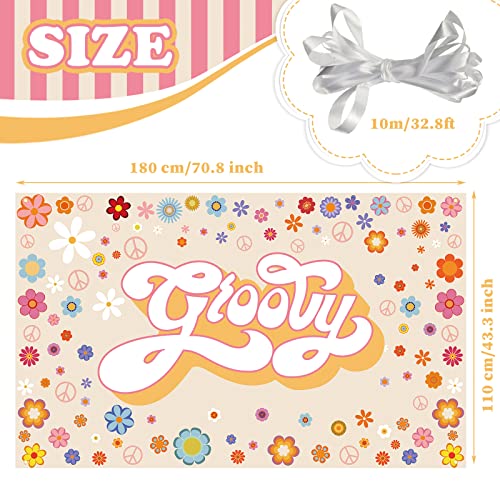 Groovy Party Backdrop Banner Hippie Birthday Two Groovy Party Decoration Daisy Flower Boho Party Photography Backdrop Groovy Party Supplies for Baby Shower, 70.8 x 43.3 Inch(Groovy Pattern)