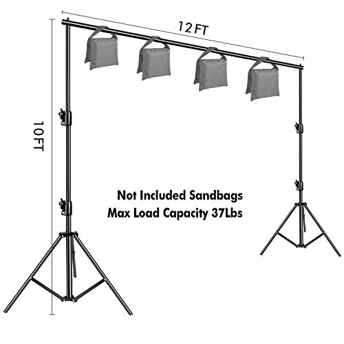 HYJ-INC 12ft x 10ft Photo Video Studio Heavy Duty Adjustable Photography Muslin Backdrop Stand Background Support System Kit with Carry Bag 4 Spring Clamps