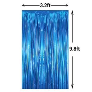 GOER 3.2 ft x 9.8 ft Metallic Tinsel Foil Fringe Curtains Party Photo Backdrop Party Streamers for Birthday,Graduation,New Year Eve Decorations Wedding Decor (1 Pack,Matte Blue)